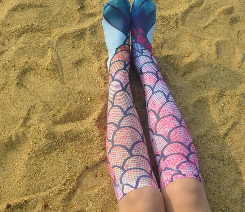 3D Mermaid Tail Socks: Unique Fish Scales Knee High Cosplay Stockings ...