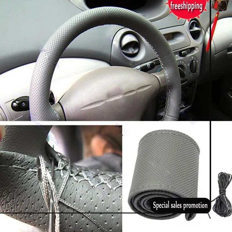 Universal Anti-Slip Breathable PU Leather DIY Car Steering Wheel Cover ...