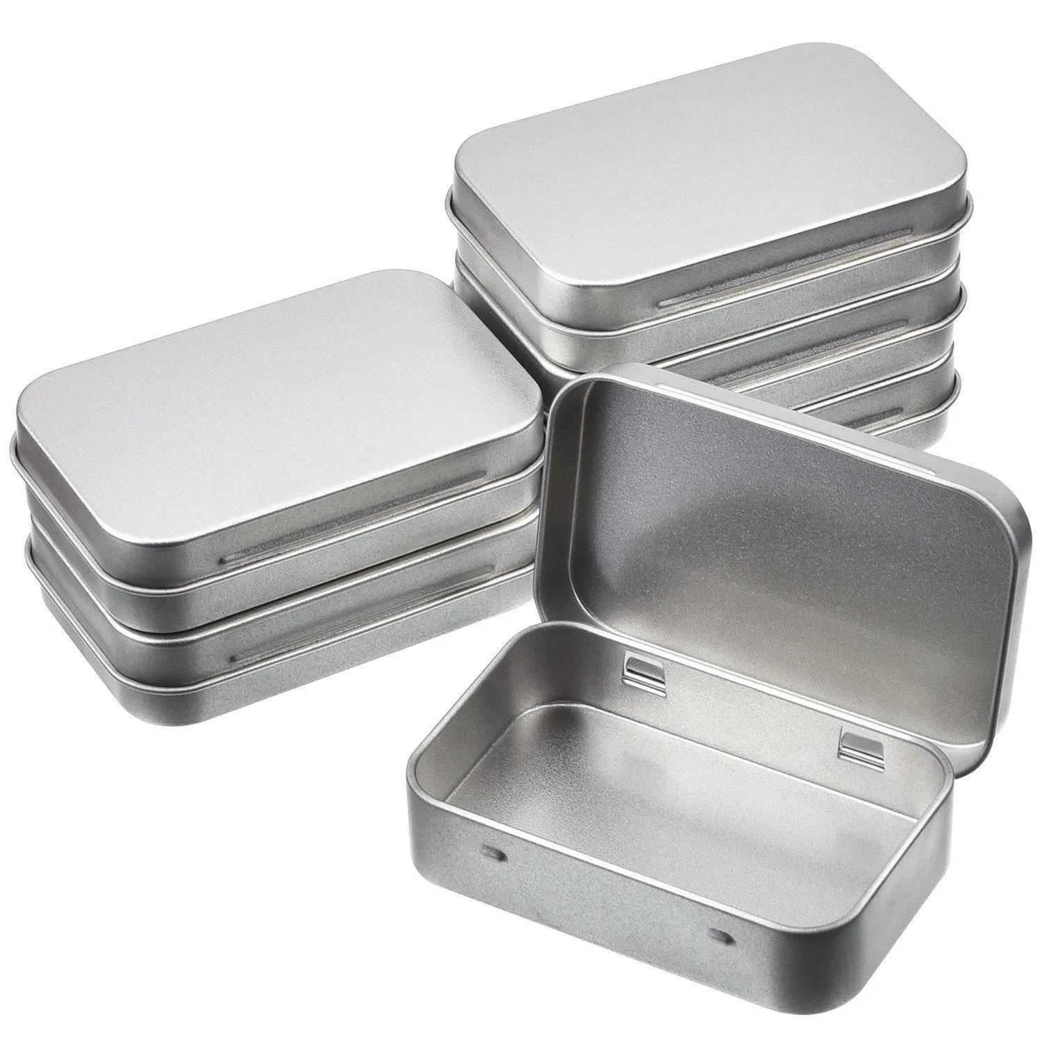 Small Metal Containers Rectangular Hinged Storage Tins Silver Mini ...