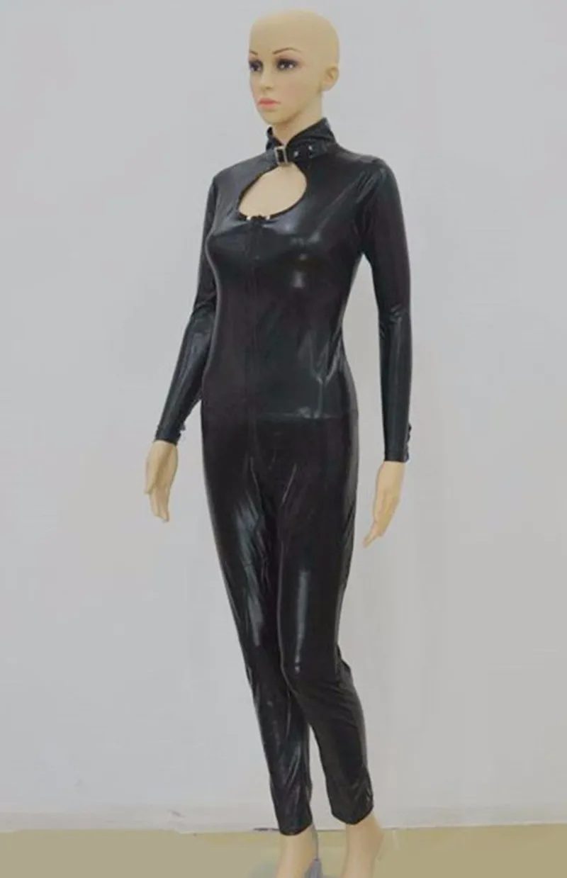 Sexy Black Catwomen Jumpsuit Latex Pvc Catsuit Costumes For Dance Women