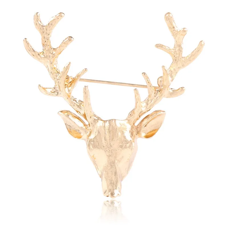 Gold Deer Antlers Head Brooch Pin Unisex Animal Deer Brooch For ...