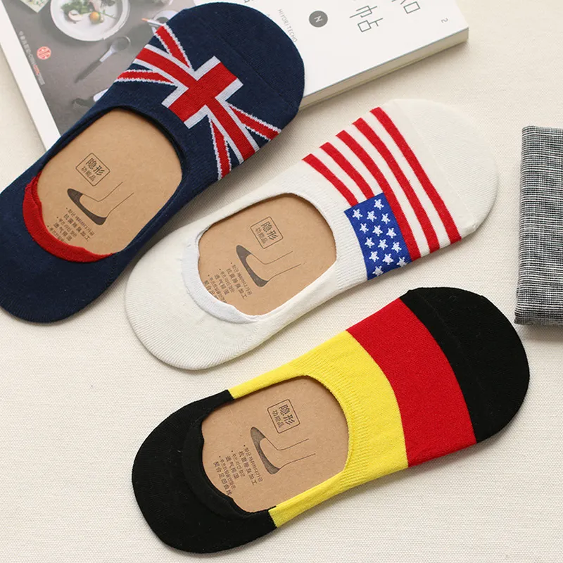Men's National Flag Cotton Sock Slippers - Non-Slip, Invisible, and ...