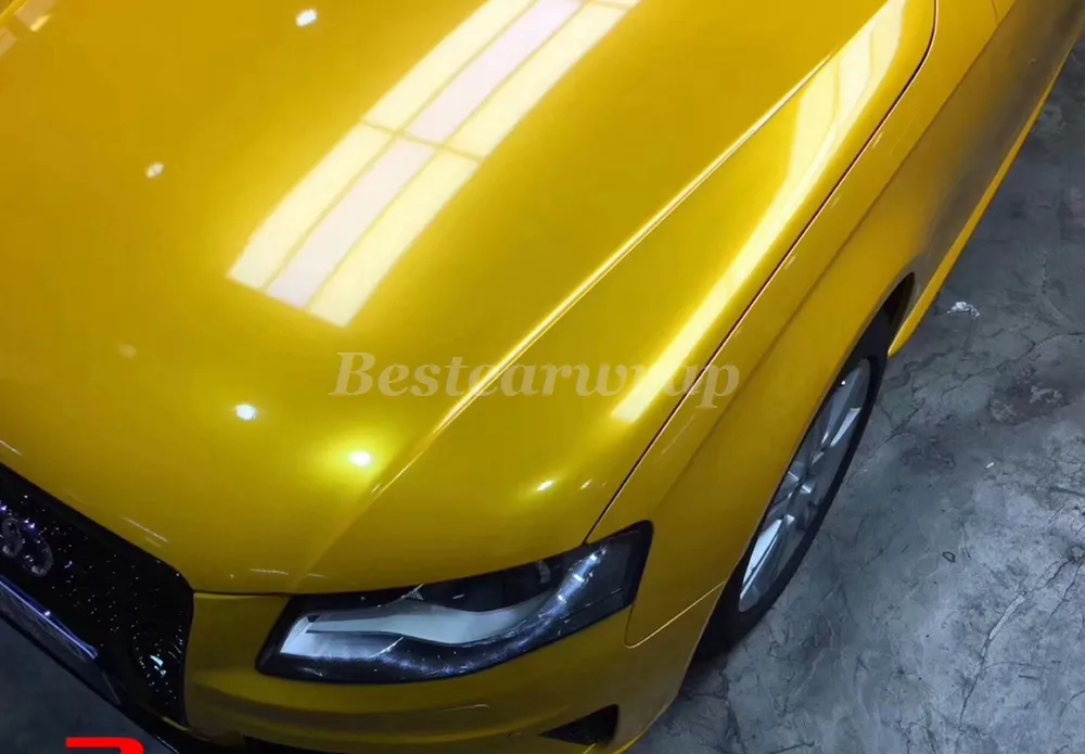 Glossy Metallic Yellow Vinyl Wrap For Full Car Air Bubble Free, 3M Like ...