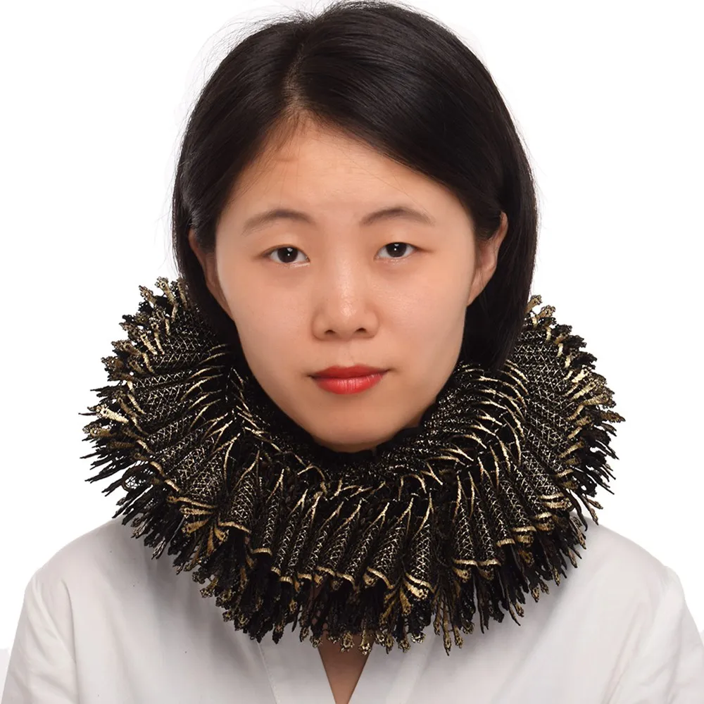 Victorian Queen Wide Lace Neck Ruff Retro Steampunk Ruffled Detachable ...