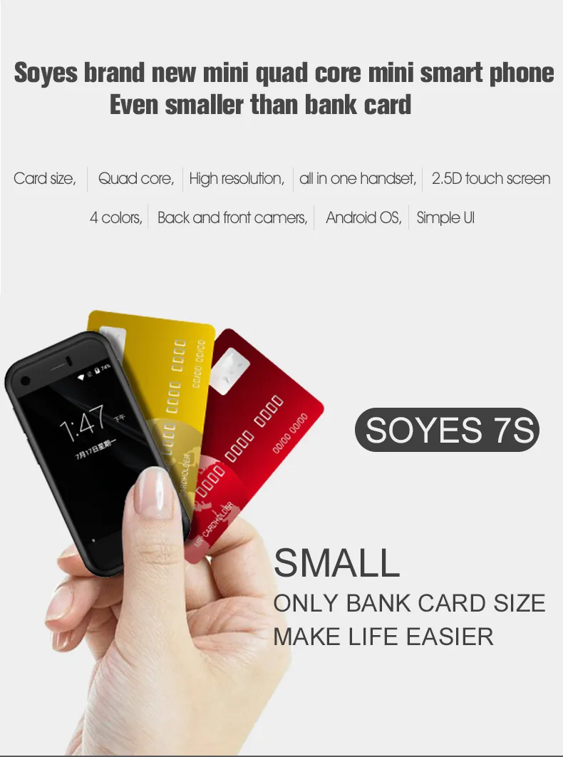 Super Mini Android SmartPhone Cell Phones Original SOYES 7S MTK6580 ...