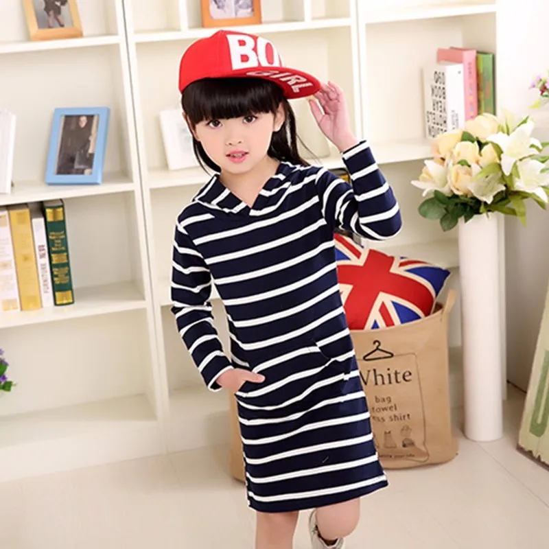 Girls' Hooded Dress: Stylish Striped Tutu Long Sleeve Casual Dress For ...