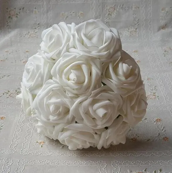 Simulation Flower White Foam Roses Bridal Bouquet Artificial Wedding ...