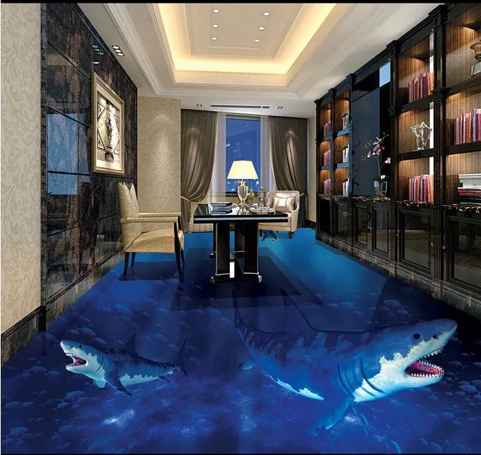 Underwater World 3D Sharks Fish PVC Vinyl Blue Vinyl Flooring For ...