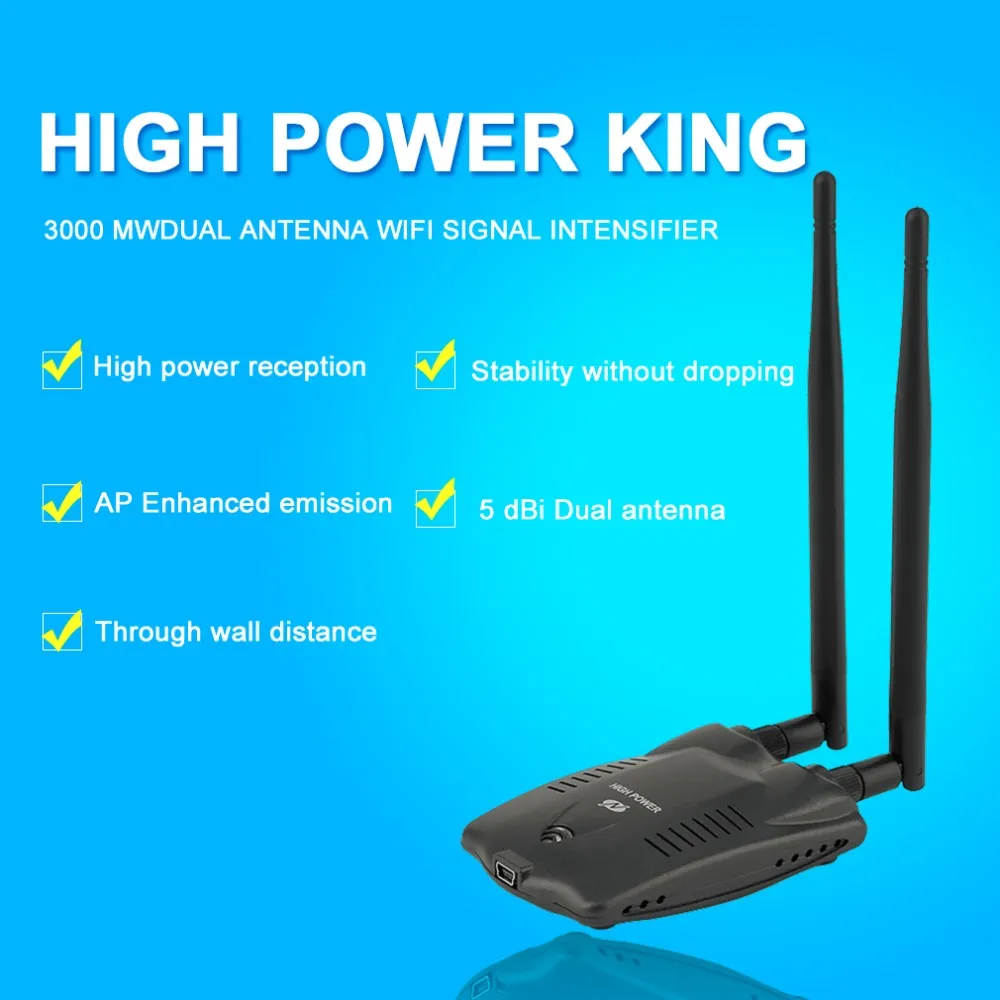USB WiFi Card For PC High Power 3000mW Long Range Wireless Network ...