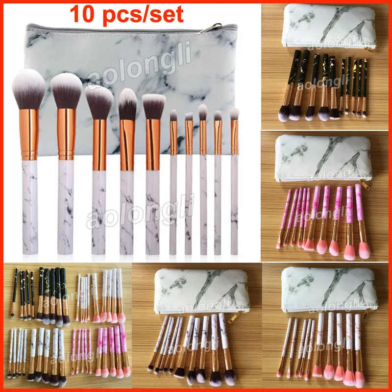 Professional Marble Makeup Brush Set, Face & Eye Kit, Portable Powder ...