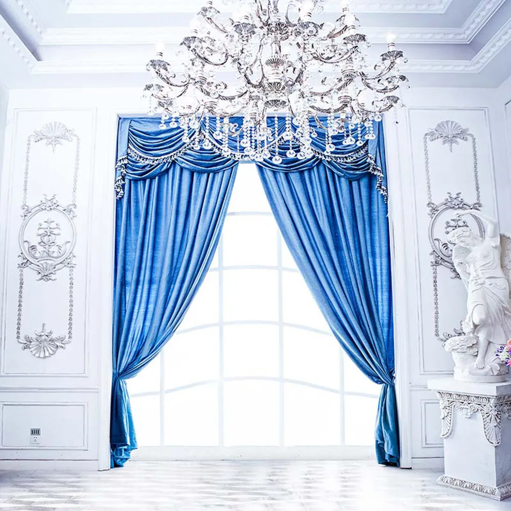 Blue Window Wedding Backdrop For Photo Studio Printed White Curtain ...