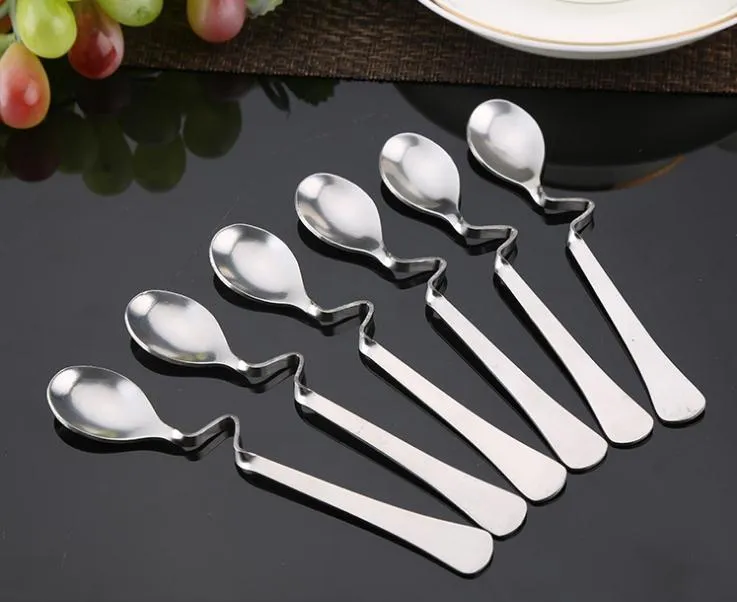 Stainless Steel Twisted Handle Curved Tea Coffee Drink Condiment Spoon ...