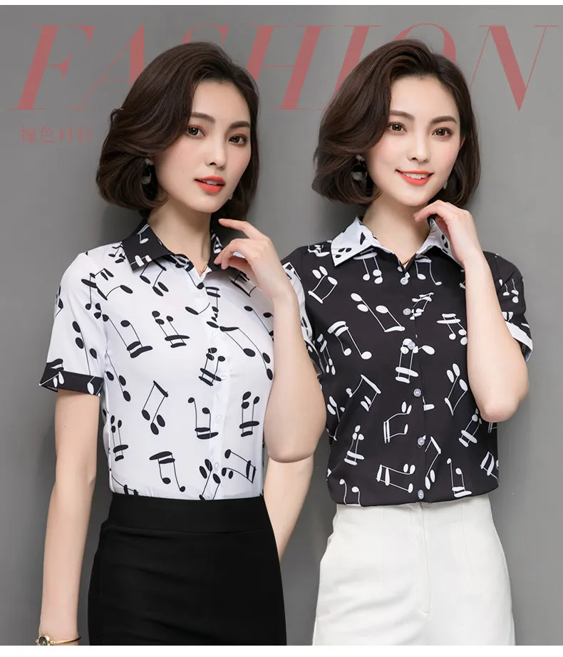 Chiffon Tops For Ladies, Lightweight Musical Note Print Shirt Fashion ...