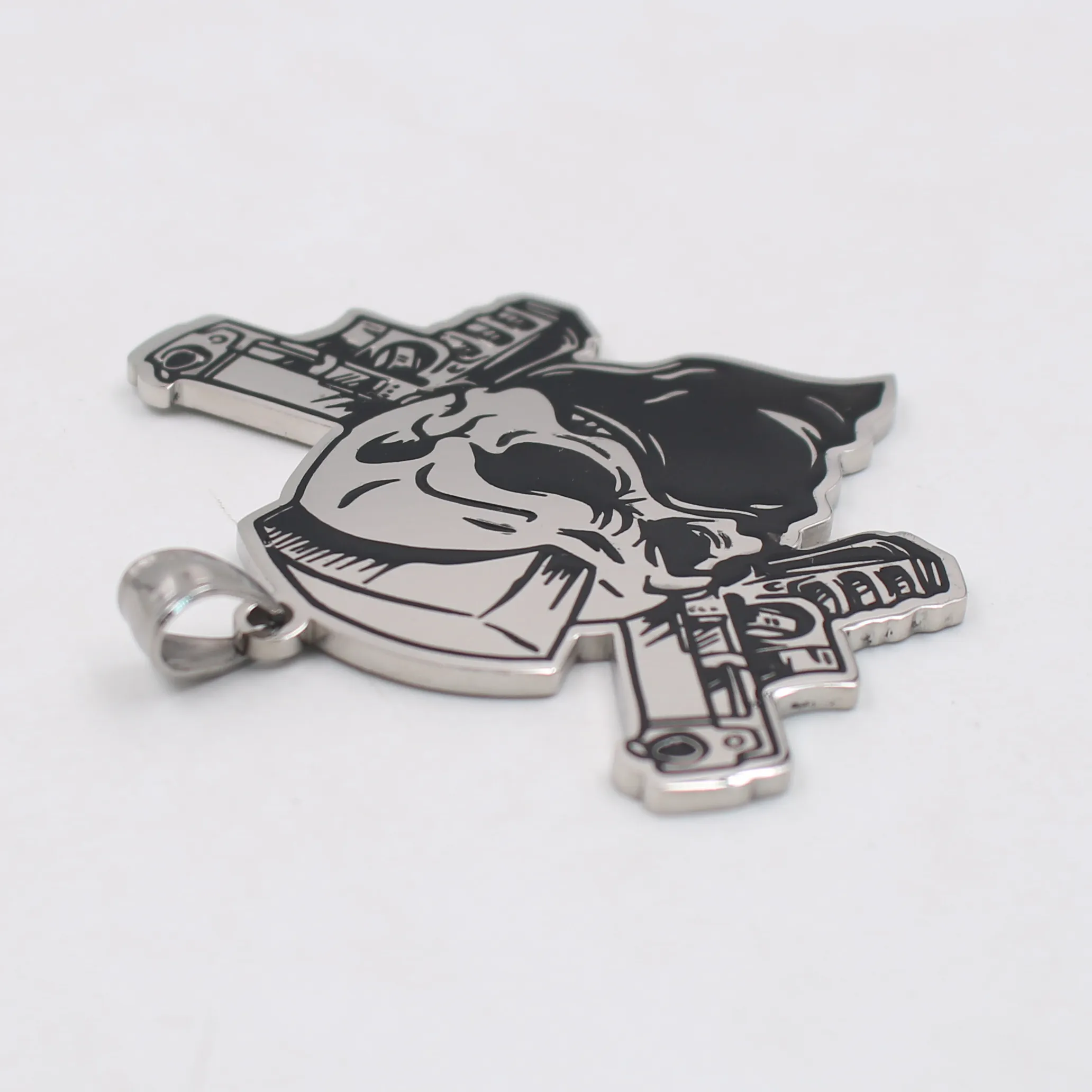 GNAYY Mens Black Polished Stainless Steel ICP Skull Silver Skull ...