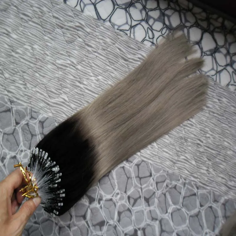 Silver Ombre Micro Loop Ring Hair Extensions, 100g, 1g/s, 100 Strands ...