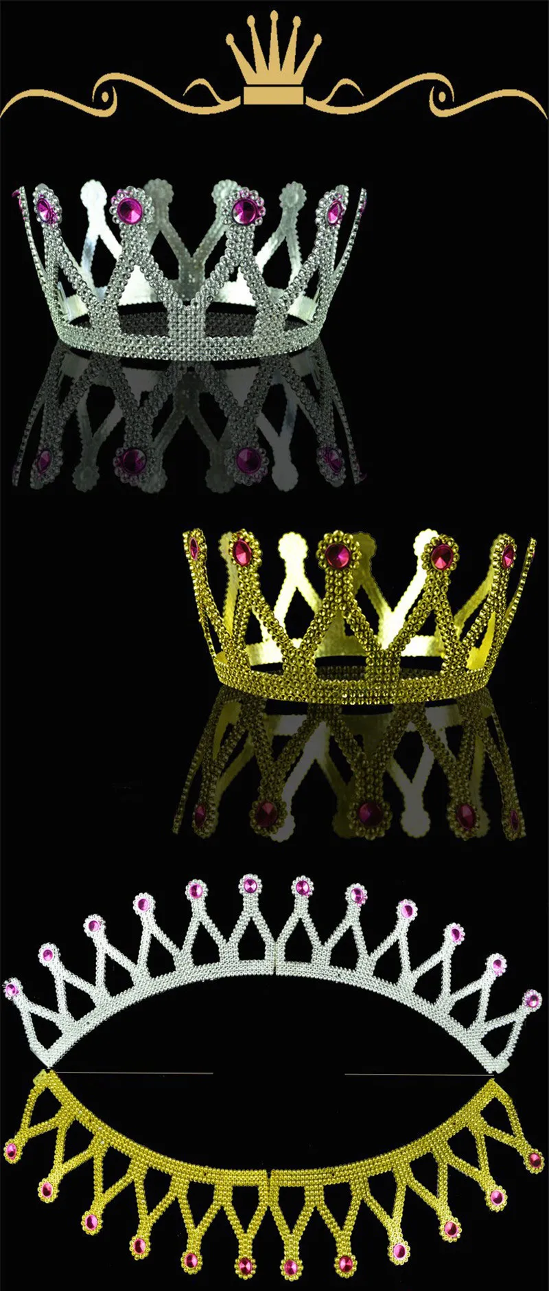 King Queen Crown Fashion Crown Party Hats Tire Prince Princess Crowns ...