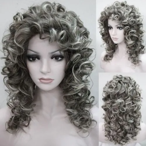 Cool Gray Long Wavy Wig, Curly Hair Cosplay, Baroque Hairstyle, Unisex ...