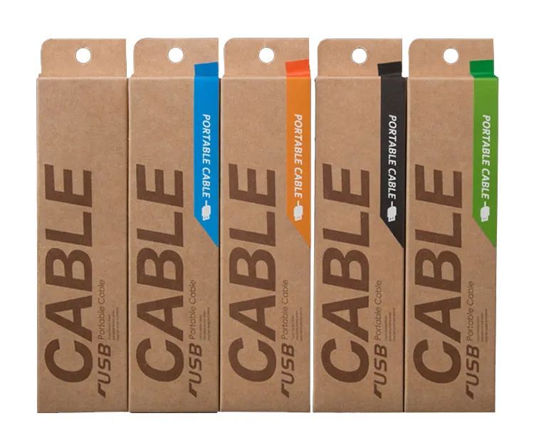 Custom Logo Kraft Paper Packaging USB Cable Box with Hang Hole, Set of ...