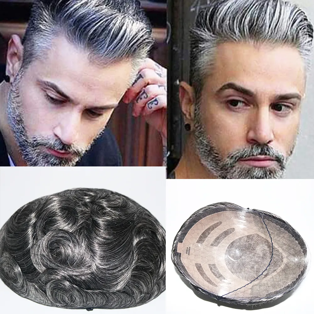 Handsome Short Slight Wave Human Grey Hair Styles Toupee Wig 100% Real ...