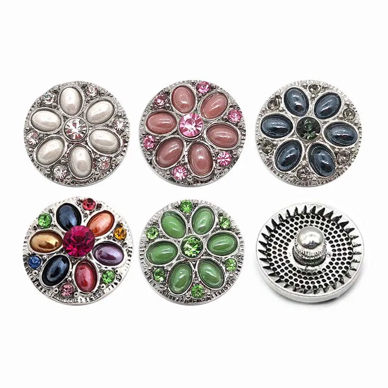 Rhinestone Flower Snap Buttons - 18/20mm Silver Metal Jewelry Charms ...