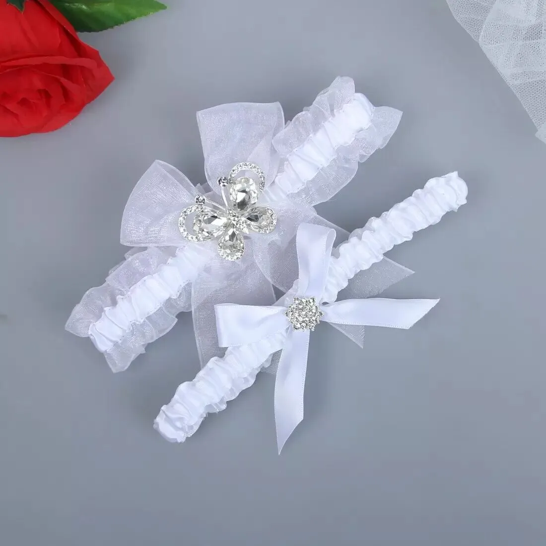 Elegant Bridal Garters Set - Crystal Beaded Bow Wedding Garters ...