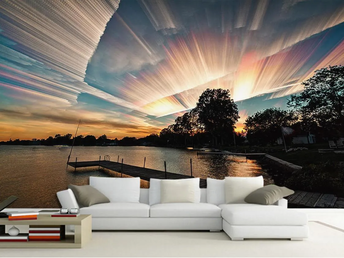 Custom 3D Skyscape Landscape Forest Wallpaper For Bedroom Walls, TV ...