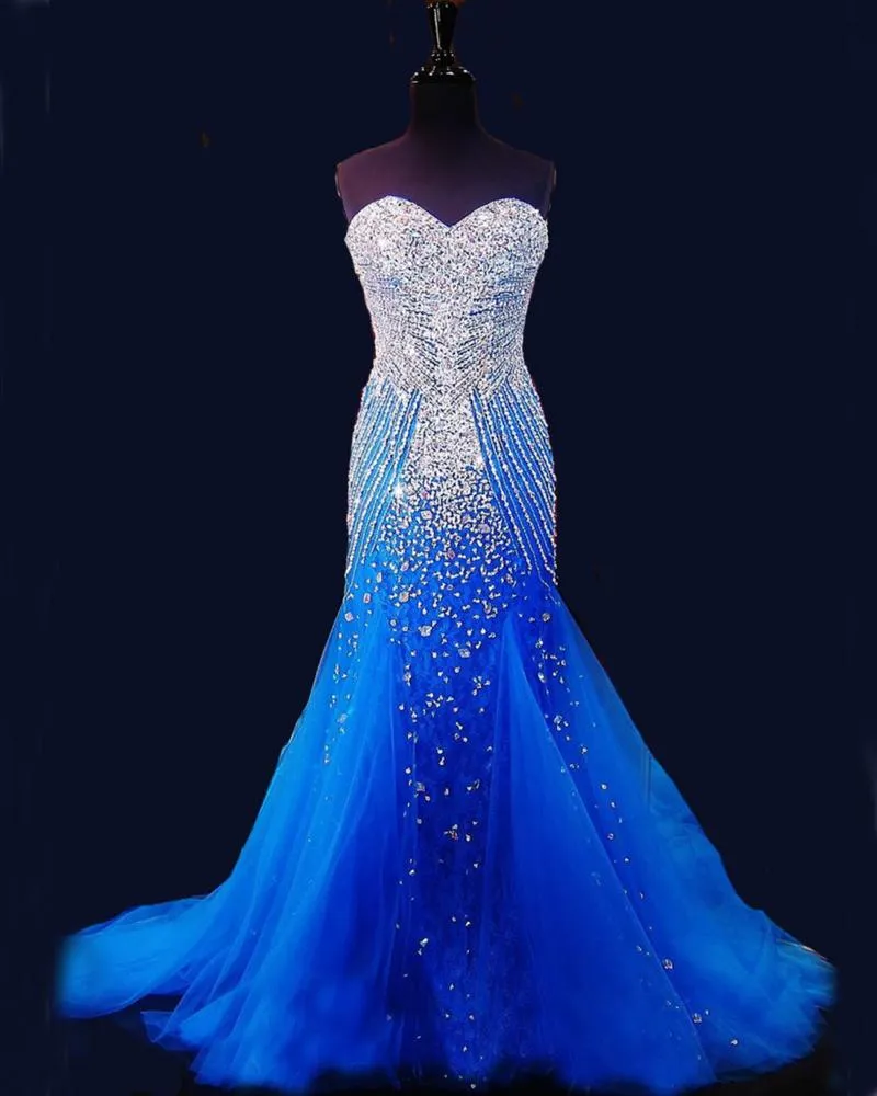 Royal Blue Mermaid Crystal Prom Dress With Beaded Crystal ...