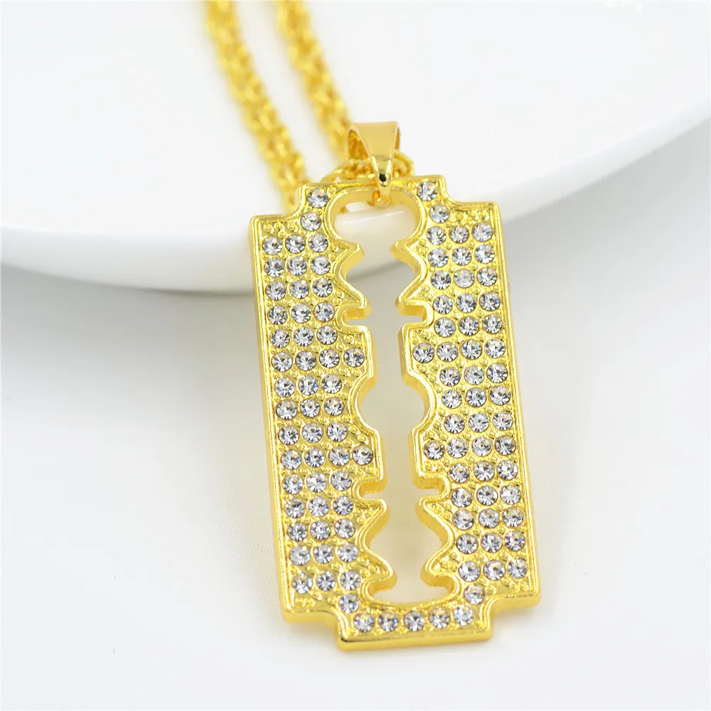 Uodesign Hip Hop Gold Iced Out Rhinestone Gold Rectangle Pendant ...