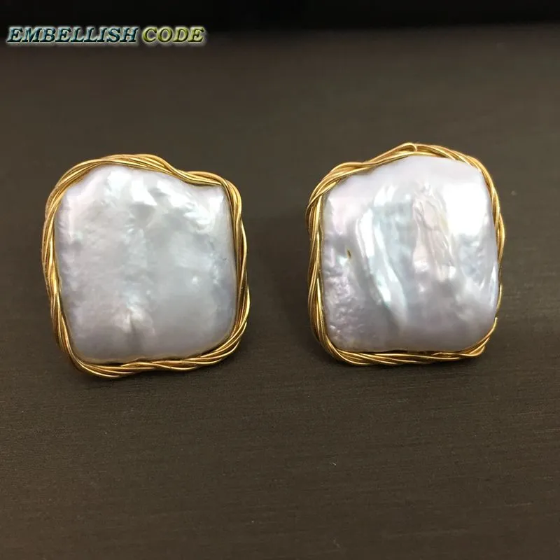 Elegant Baroque Pearl Stud Earrings - Genuine Natural Pearls, Golden ...