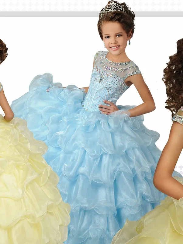 National Glitz Girls Pageant Dresses Capped Sleeves Bling Crystal Party ...