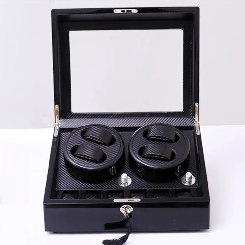 Premium Wooden Watch Winder Display Case - Carbon Fiber Accents ...