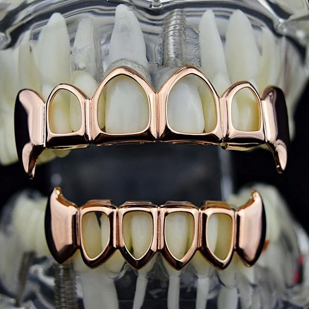 18K Gold Hammered Fang Fake Gold Teeth Grillz Hip Hop Vampire Dental ...