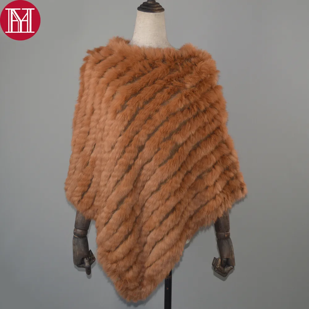 Poncho Bufanda De Piel De Conejo Real Para Mujer Tejido Resistente Y ...