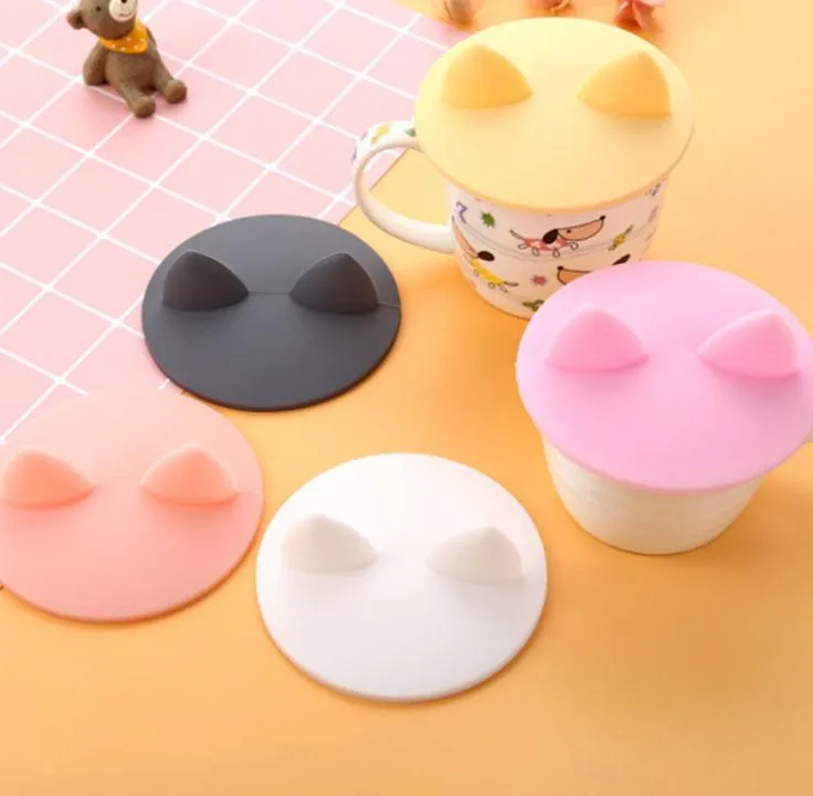 Cute Cartoons Cat Ear Shaped Cup Cover Food Grade Heat Resistant ...