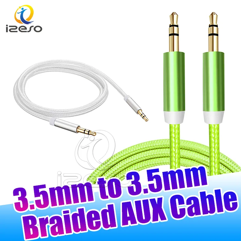 3ft Nylon Braided AUX Double Aux Cable Adapter With Stereo Jack And 3 ...