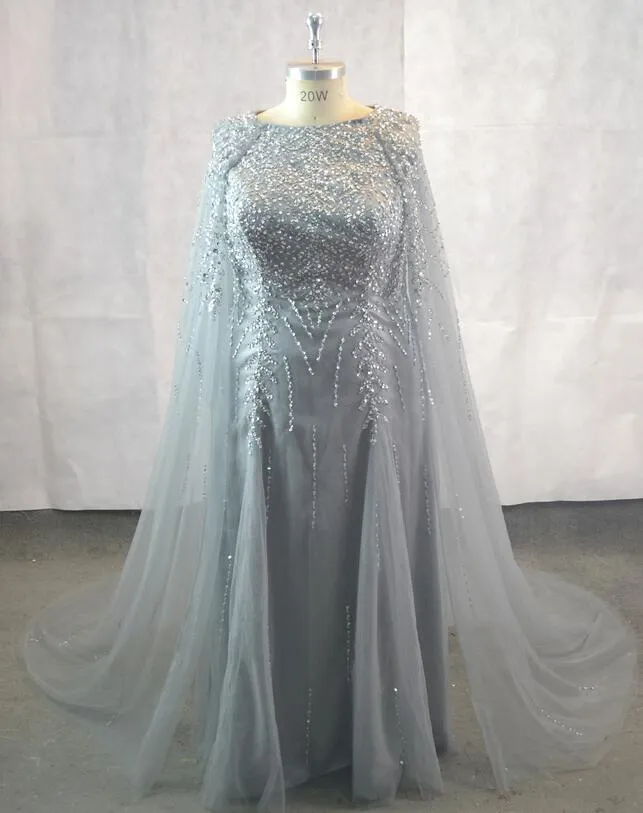 Elegant Tulle Cape Ruffled Evening Gown With Cape For Prom And Parties ...