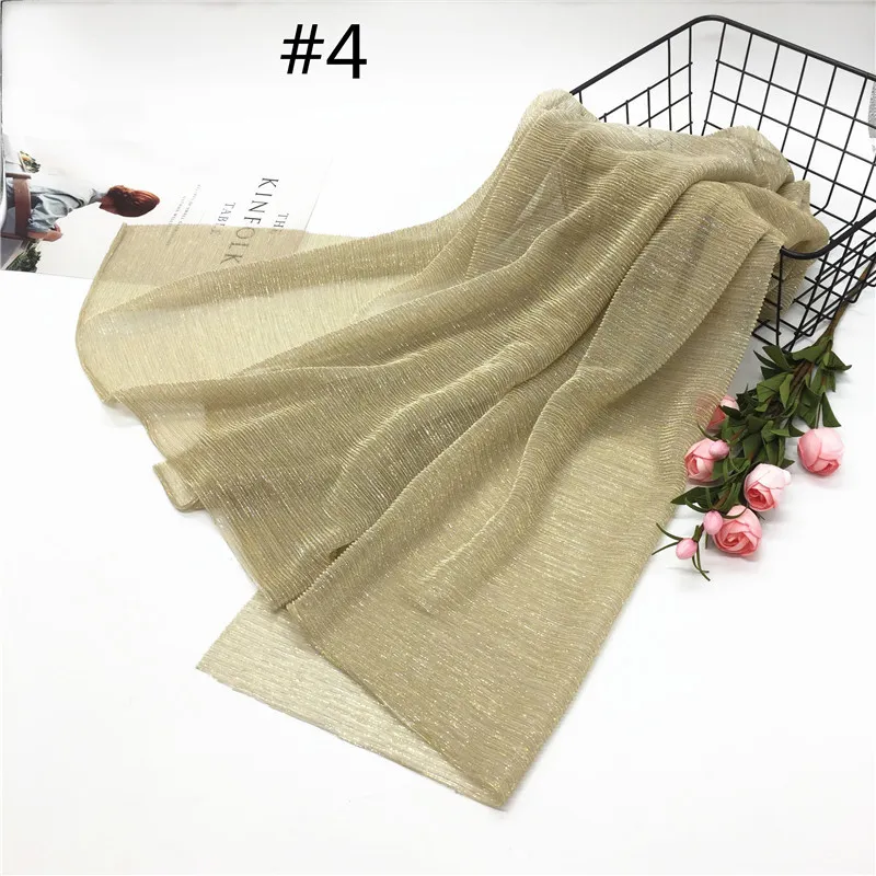 New Shimmer Pleated Hijab Scarf Plain Shiny Crinkle Shawl Fashion