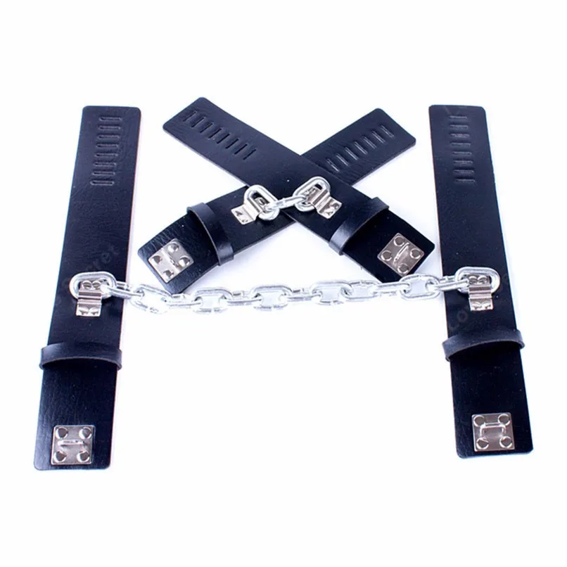 Heavy Metal Chain PU Leather Hand Cuffs Leg Cuffs Set Adult Games Sex ...