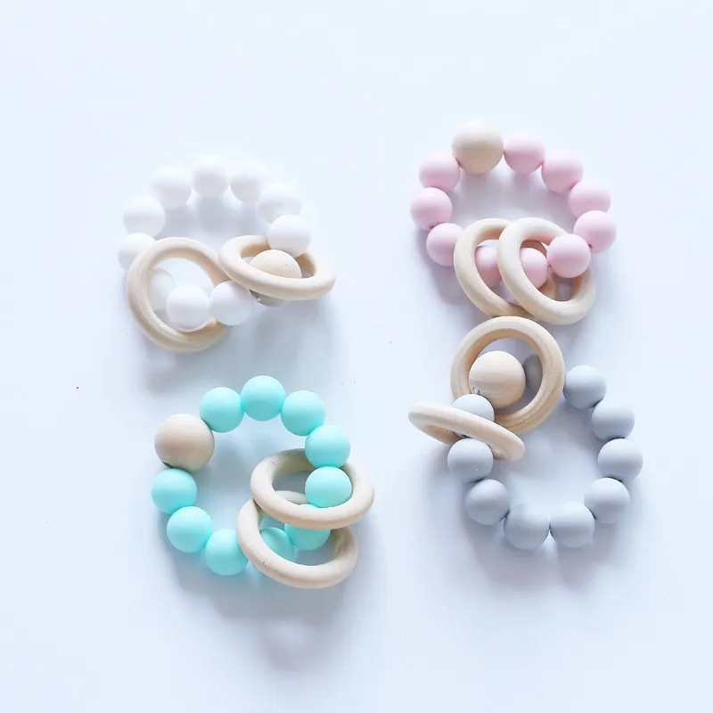20-Piece Baby Teether Set: Silicone & Beech Wood Rings, BPA-Free Chew ...