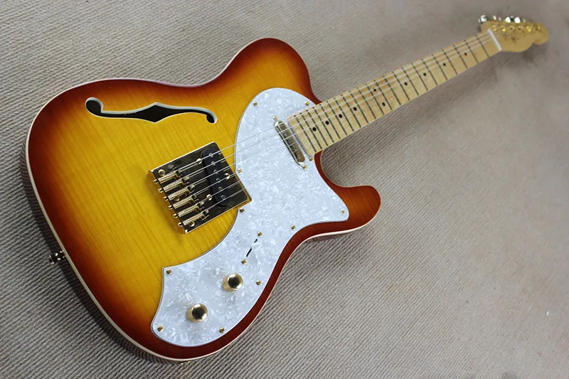 Premium Semi-Hollow Electric Guitar: Flame Maple, Gold Hardware ...