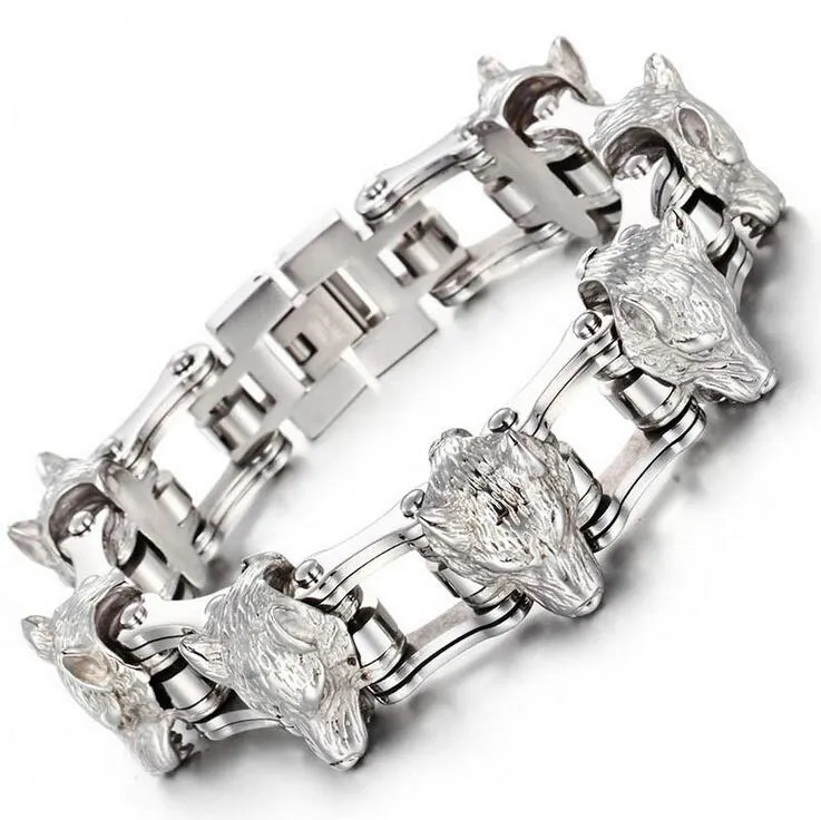 DHgate.com:Stainless Steel Wolf and Lion Head Mens Bracelet with Heavy ...