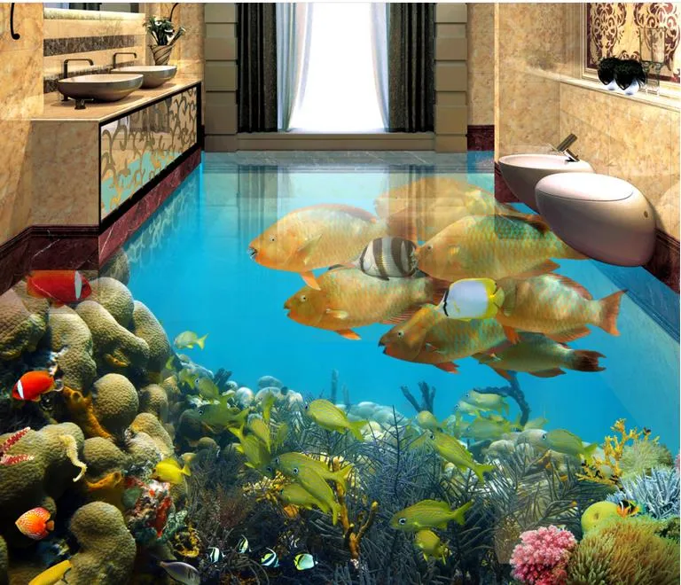 Self Adhesive 3D Floor Tiles Tropical Fish Underwater World Waterproof ...