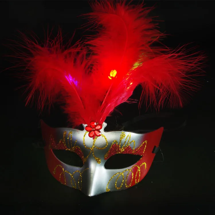 Luminescent Feathered Mask With LED Glittering Princess Venetian ...