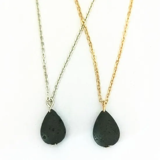 Gold Plated Water Drop Black Lava Stone Diffuser Necklace for Daily Use ...