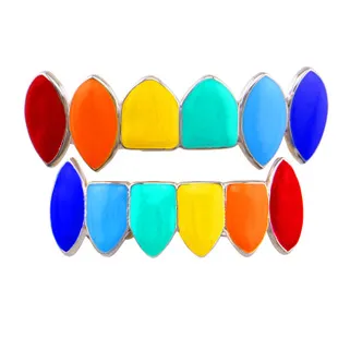 Hip Hop Gold Tekashi 69 Rainbow Teeth Grillz Top&Bottom Colorful Grills ...