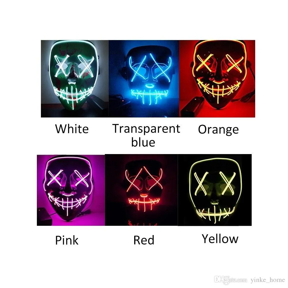 EL Wire Skull Ghost Face Mask Slit Mouth Light Flash Glowing LED Mask ...