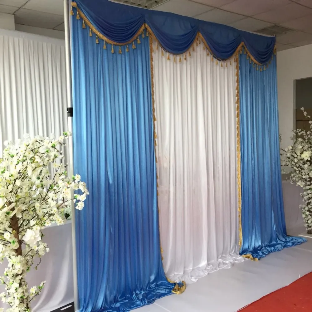 Blue & White Ice Silk Swags With Tassels 3mx3m Perfect Wedding Backdrop ...