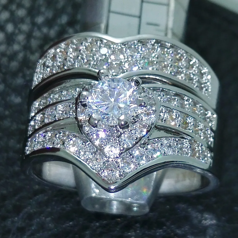 CZ Wedding Jewelry Set 10KT White Gold Filled Cubic Zirconia Ring Sizes ...