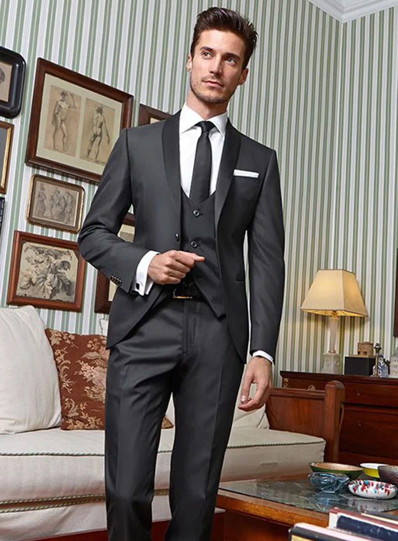 Men Suit 2018 Black Shawl Lapel Slim Fit Formal Wedding Suits Classic