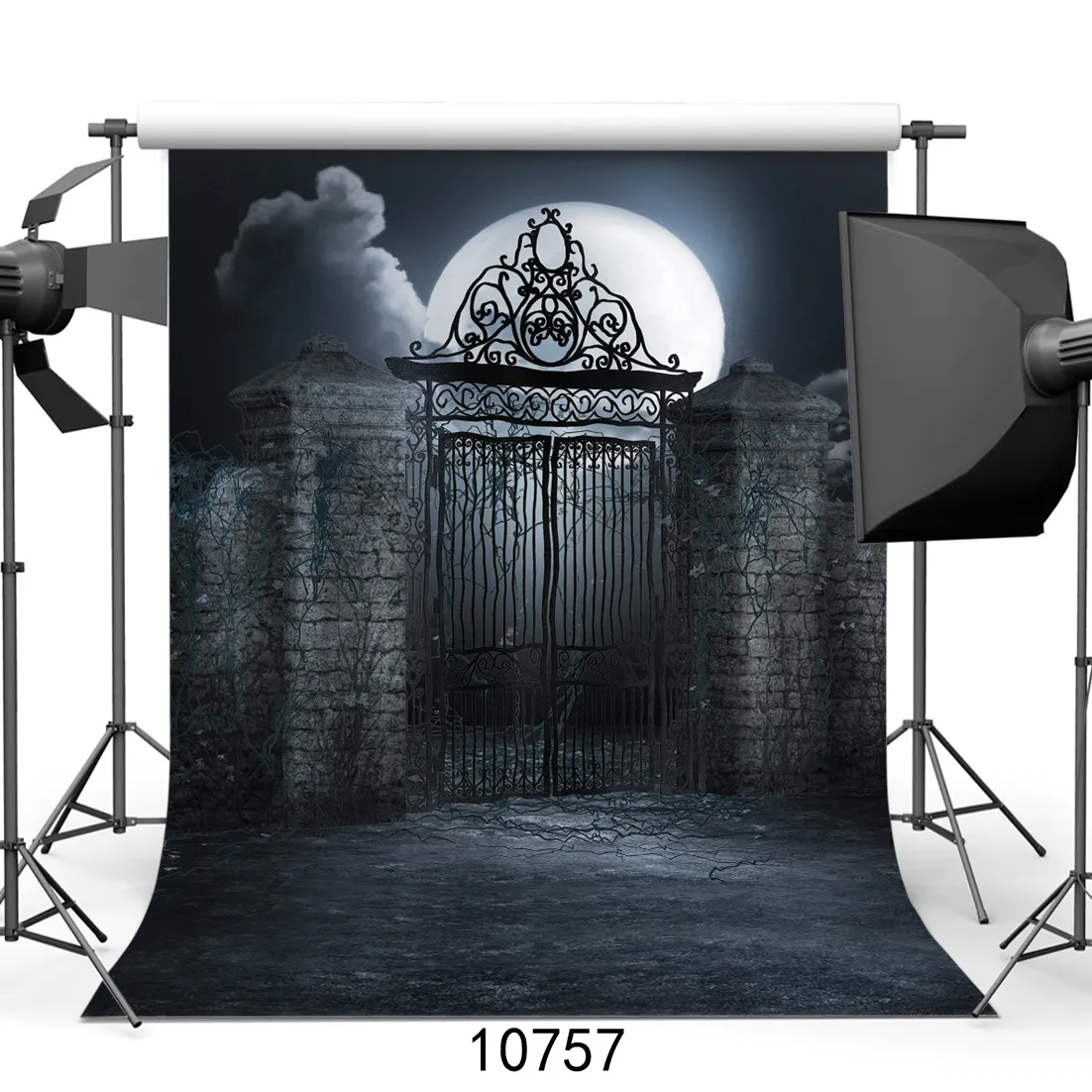 Spooky Photo Backdrops: Night Iron Gate, 3D Halloween Backgrounds for ...